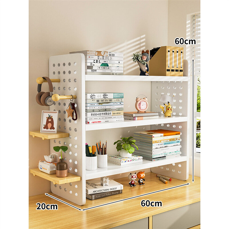Настольный стеллаж для хранения вещей, книжная полка для хранения досок с отверстиями，60*20*60 cm