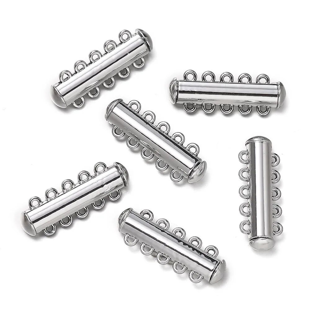 Замок/ застежка слайдер для украшений 5 шт, Для многорядных браслетов. размер 10.5x20 мм, цвет серебро.