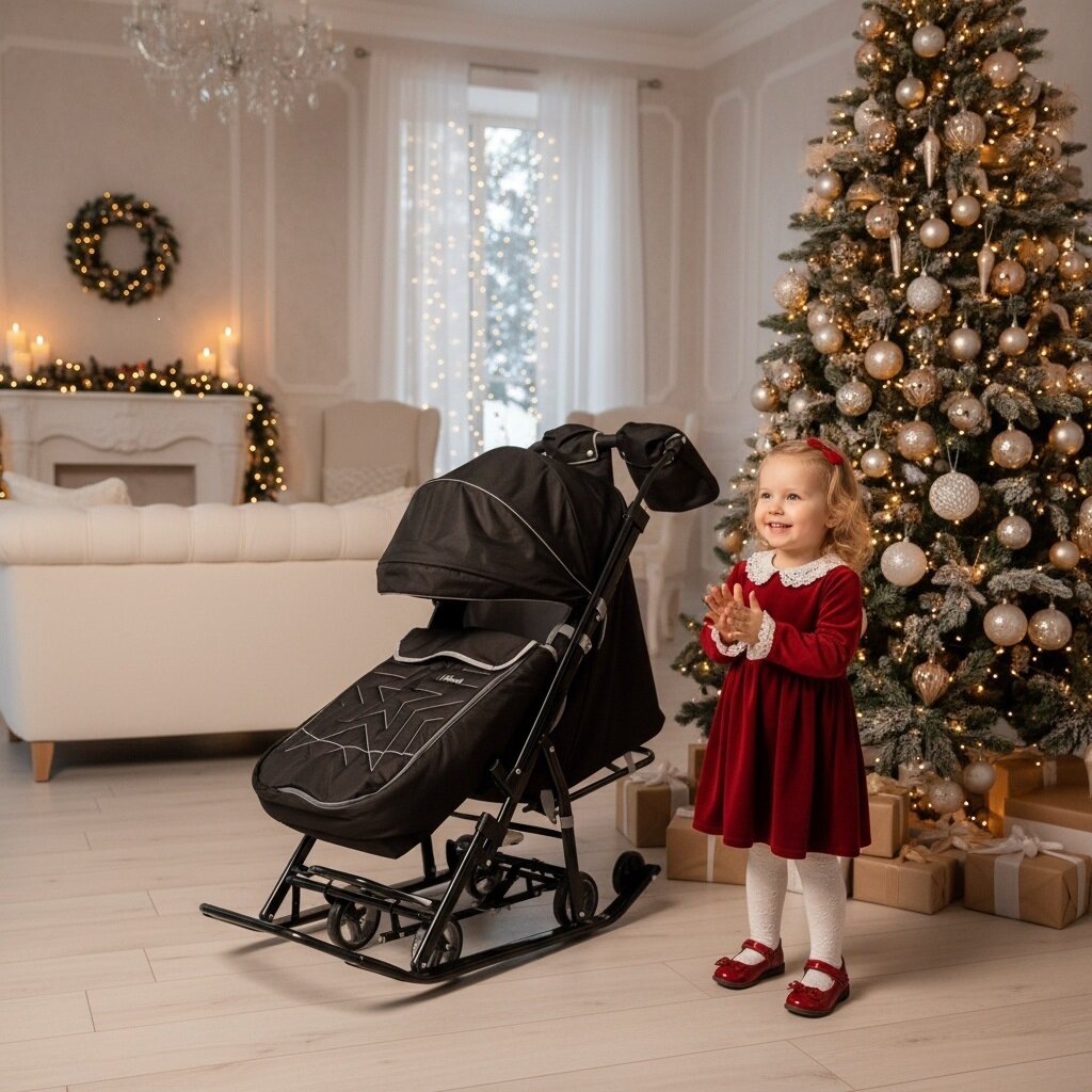 Санки коляска детские зимние на выкатных колесах Pikate "STAR" 2024/2025г. г NEW