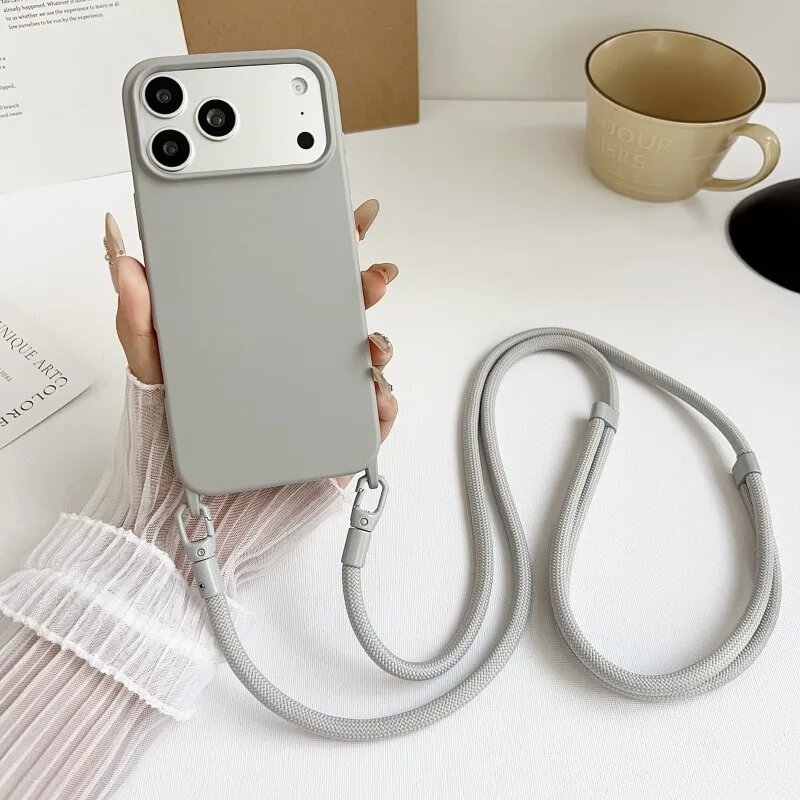 Чехол со шнурком для iPhone 17 Pro Max 14, 12, 11, 13, 15, 16 Plus 17 Air Candy, противоударный ремешок через плечо, шейный ремешок, мягкий официальный чехол