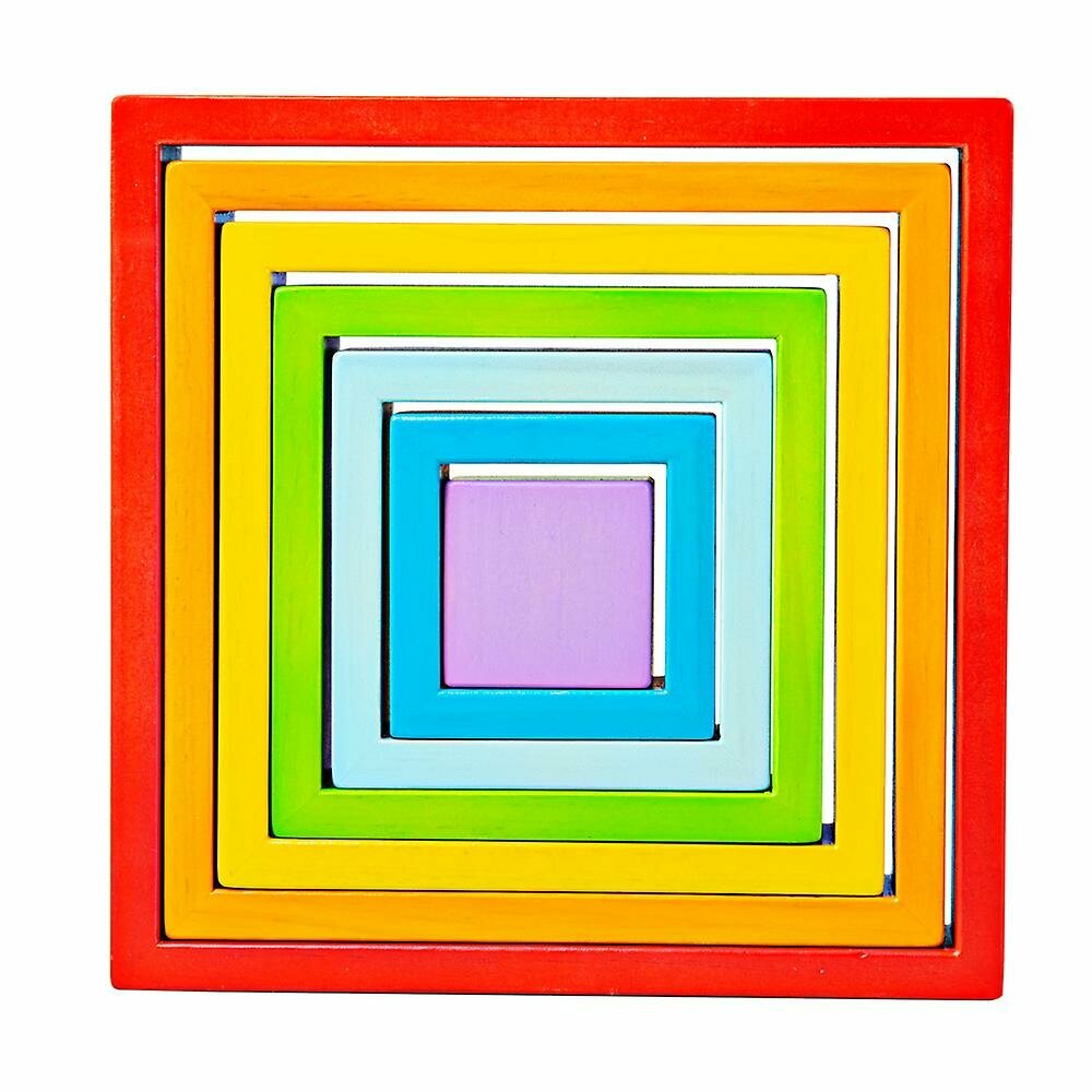 Bigjigs игрушки деревянные красочные чулки квадратные большие дети стекер головоломка (красочный)