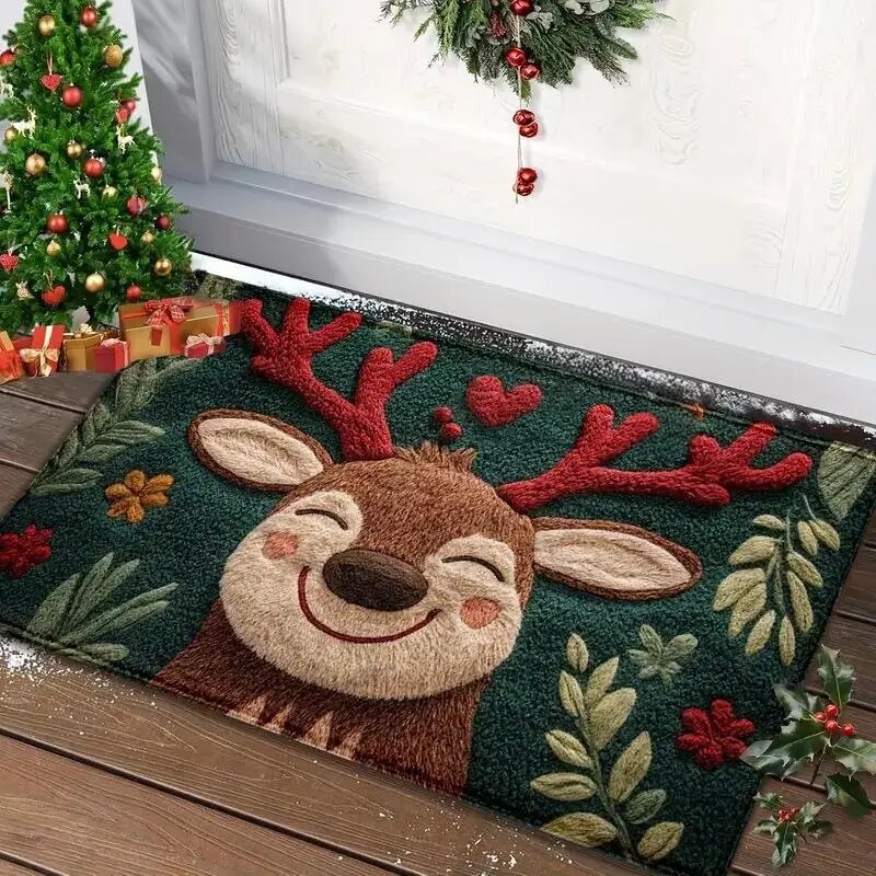 Рождественский коврик из замши красный