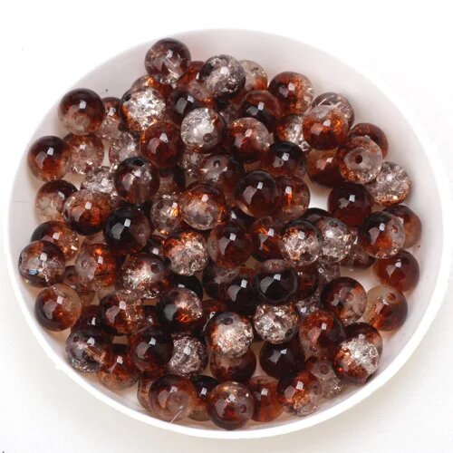 OLINGART стеклянные бусины круглые разноцветные 6 мм 8 мм 10 мм 6mm 100pcs, Brown White 045