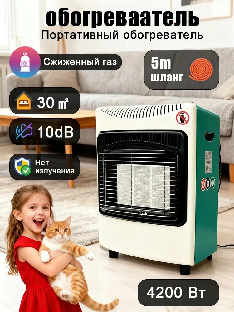 Нагреватель сжиженного природного газа, высокая мощность 4200 Вт, универсальный для внутреннего и наружного применения, длина шланга 5 м