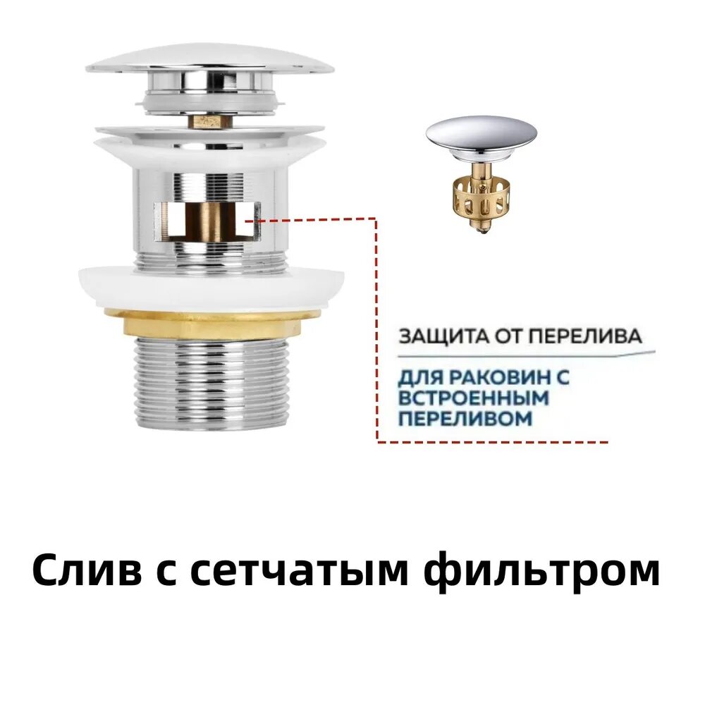 Выпуск для раковины универсальный Донный клапан с переливом Robern, высококачественная латунь, сеткой быстрой очисткой, Модный белый