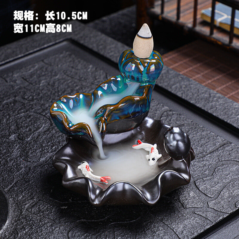 Кадильница с обратным потоком, креативный домашний декор, керамическое изделие, дзен-орнамент, рыбки, сандаловое дерево, орнаментальный кросс-бордер