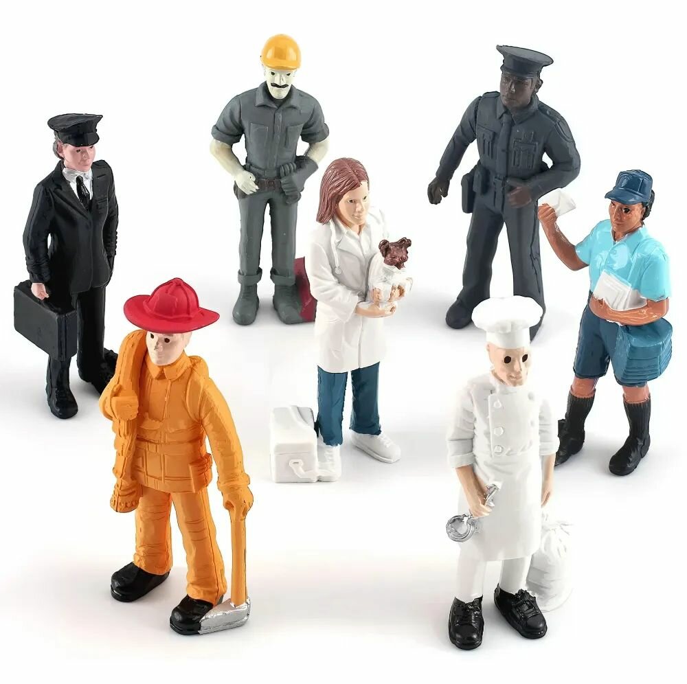 Миниатюрные фигурки людей профессий: повар, доктор, пожарный, почтальон, полицейский и пилот, развивающая игрушка, коллекция