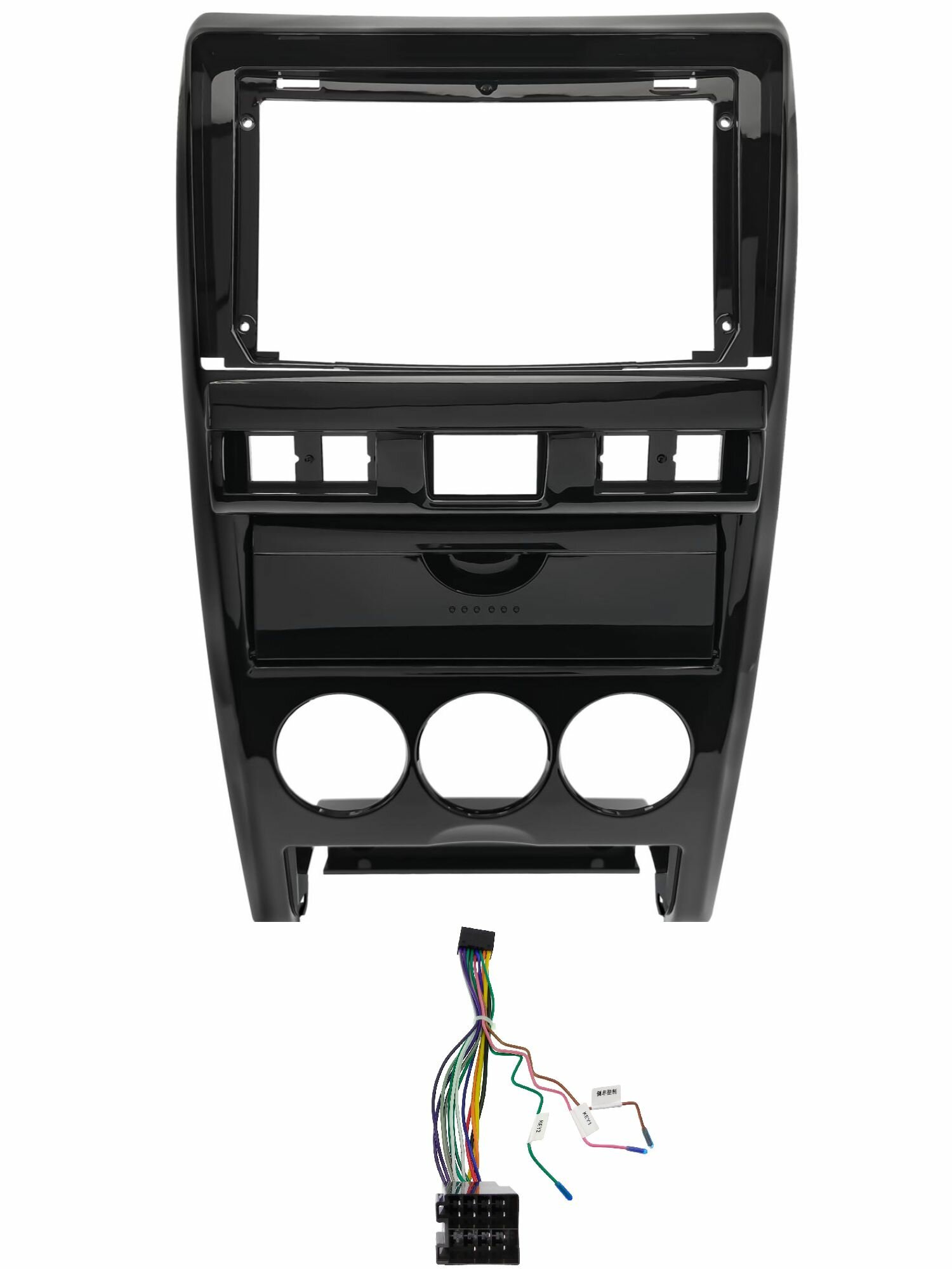 Рамка переходная Лада Приора (Lada Priora) 2014 - 2018 черный глянец Тип 2 + проводка для 9" магнитолы / Wide Media