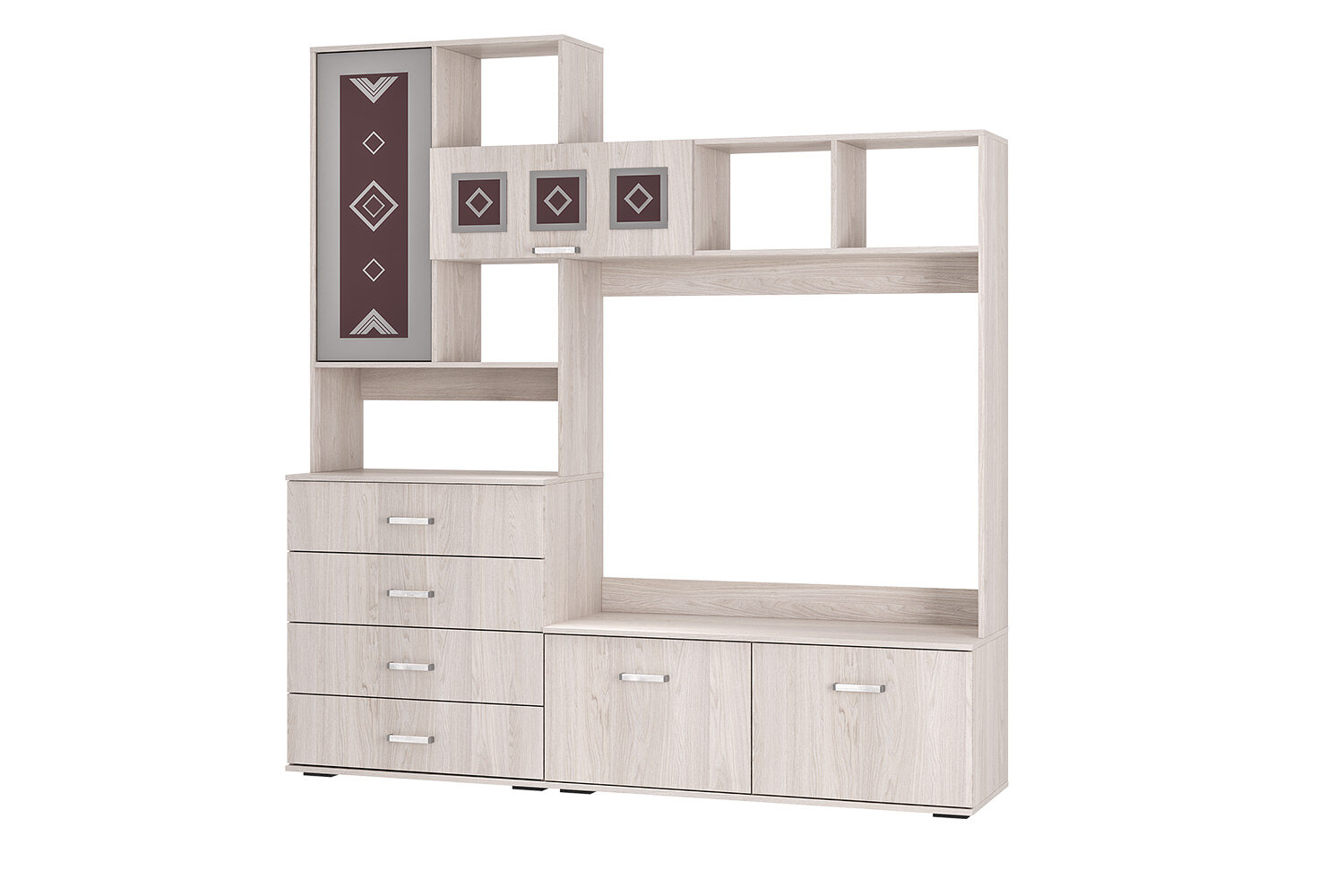 Центральная секция Hoff Белла, напольная, 200х212х47 см, ЛДСП/стекло, цвет ясень белый