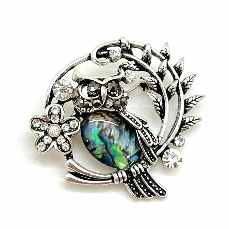 Брошь, стразы, перламутр, гелиотис