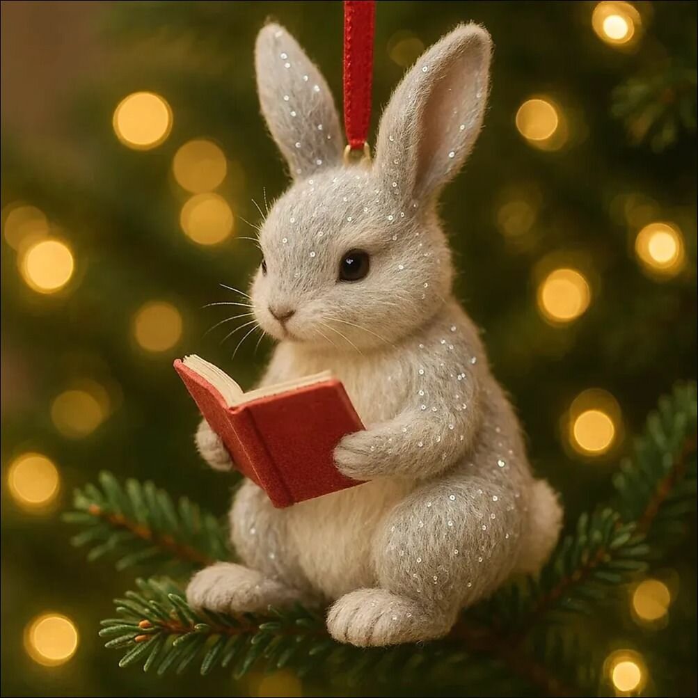 Очаровательные подвески на елку с книжными животными, Новогодний подвесной декор «Кролик»