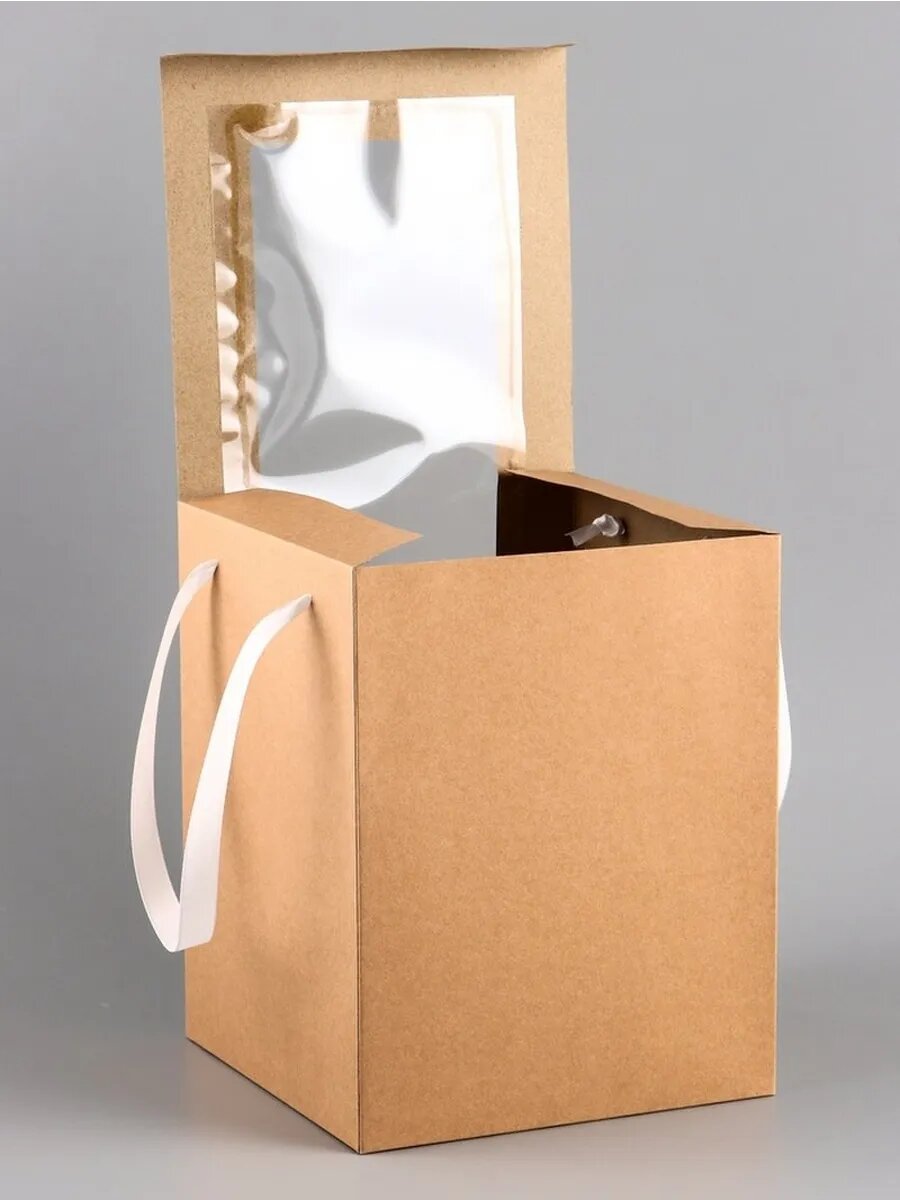 Крафтовая коробка для букетов 20х20х25 см