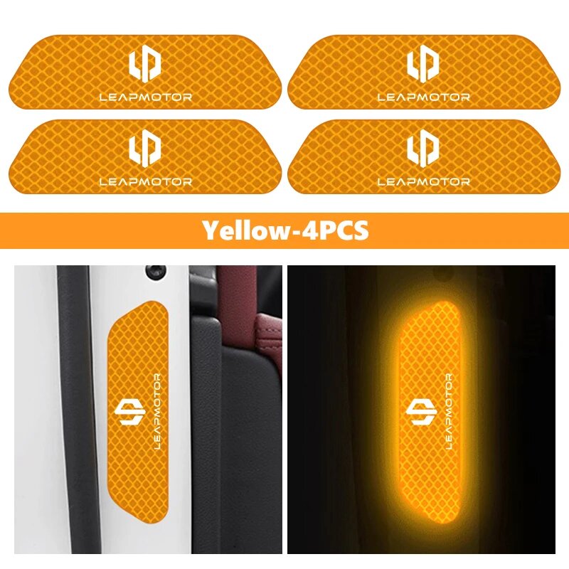 4 шт. наклейки на дверь автомобиля, светоотражающие наклейки на дверь автомобиля, yellow-4PCS