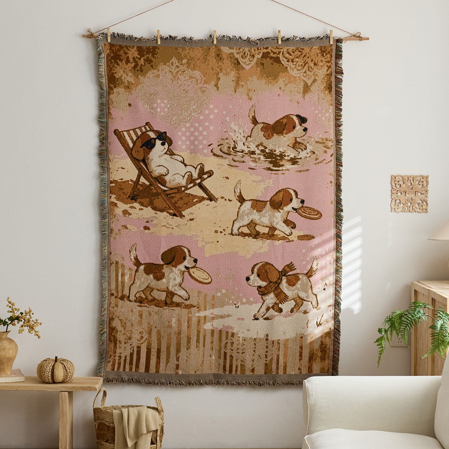 Винтажная ткань с изображением звезд, луны и облаков, стиль искусства, тканевая подвесная картина, декор для стен, фоновая ткань, хлопковая пряжа, таселевая гобелен