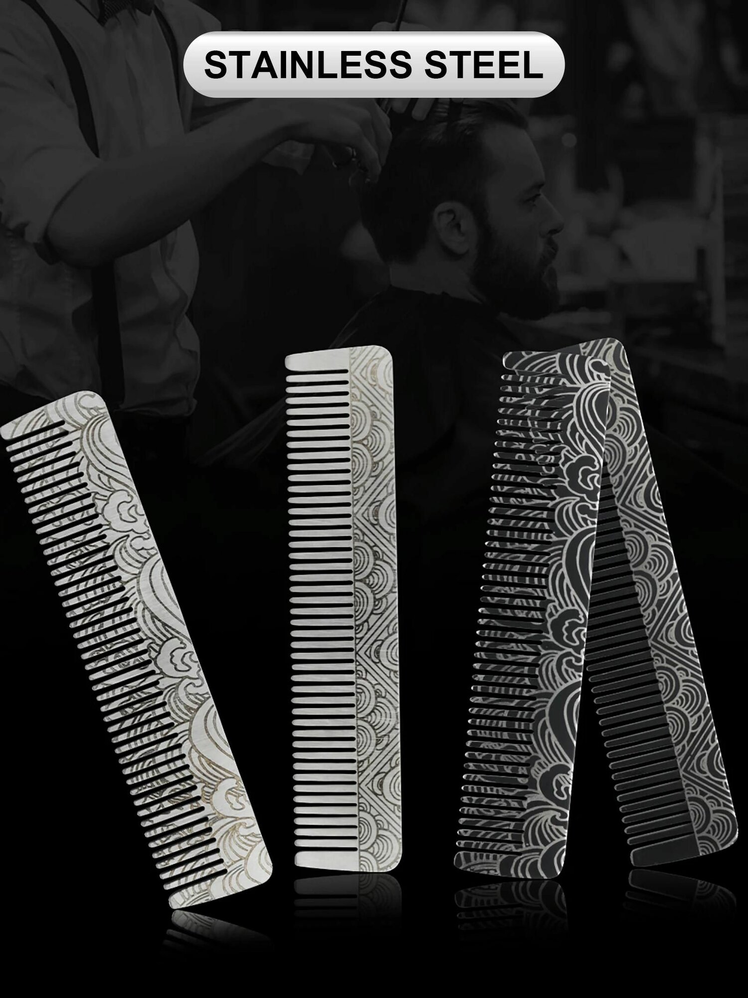 Карманная расческа для волос мужская черная 11,8 см металл