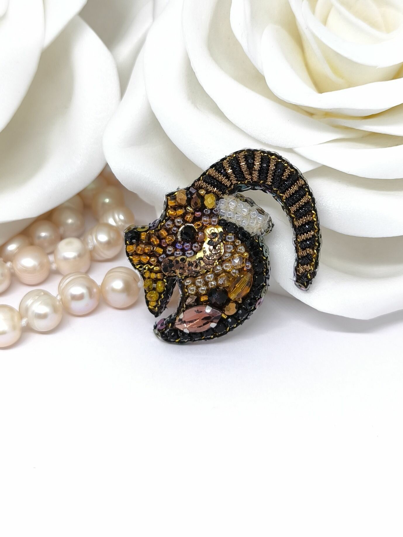 Брошь, стекло, кристалл, бисер