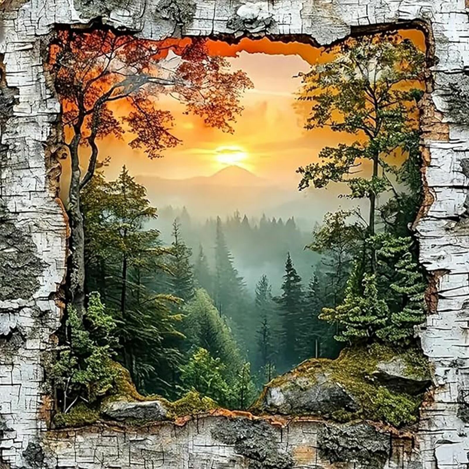 Вышитая картина пейзаж леса на хлопковом полотне 11CT 3 нити с контурным рисунком 40x40 см