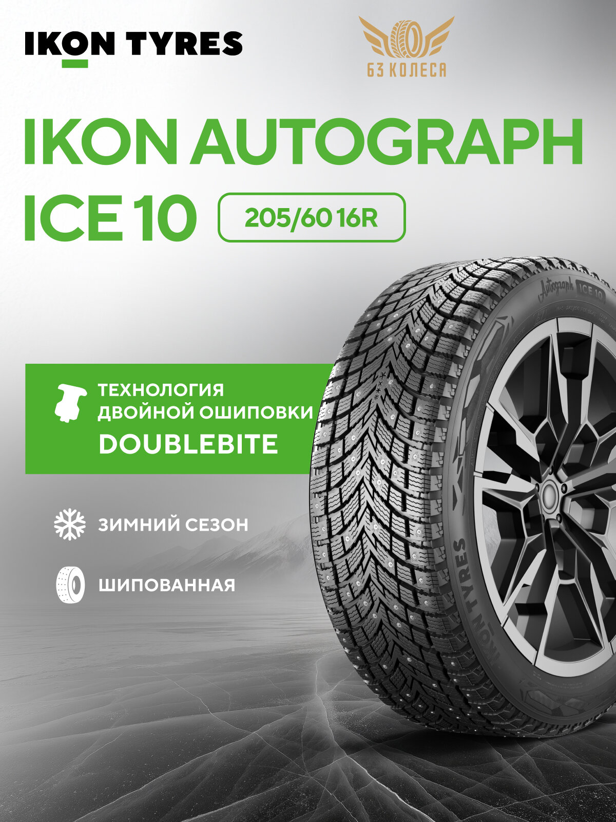 Легковые шины Ikon Tyres Autograph Ice 10 205/60 R16 XL 96T Шип (Volkswagen Passat, Ford Focus, Zeekr 001)