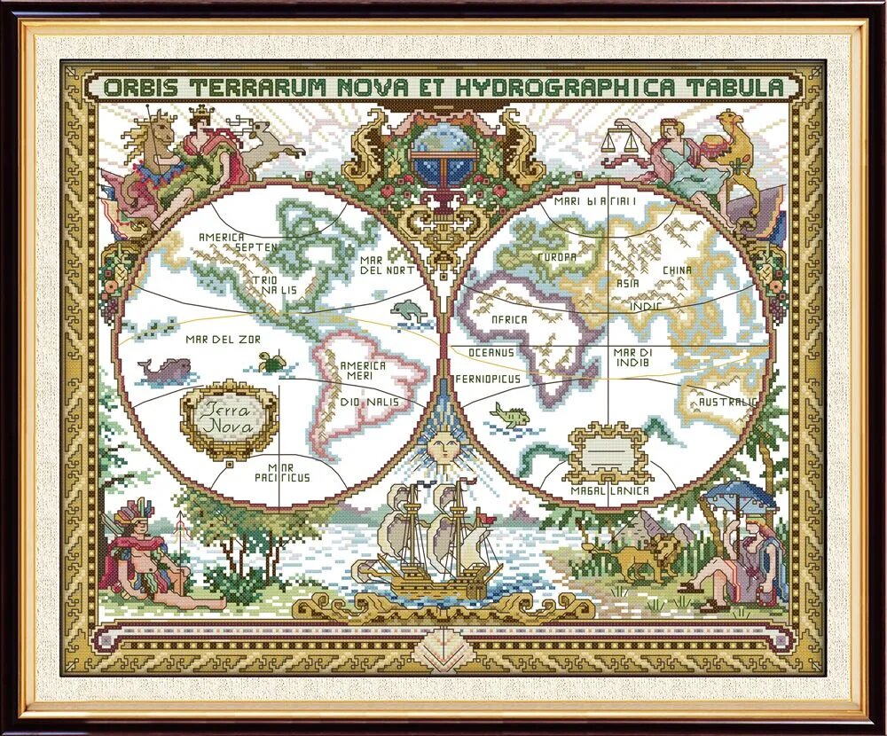NKFвышивка крестом наборы, Схема на 14CT "Старая карта мира",51*42CM