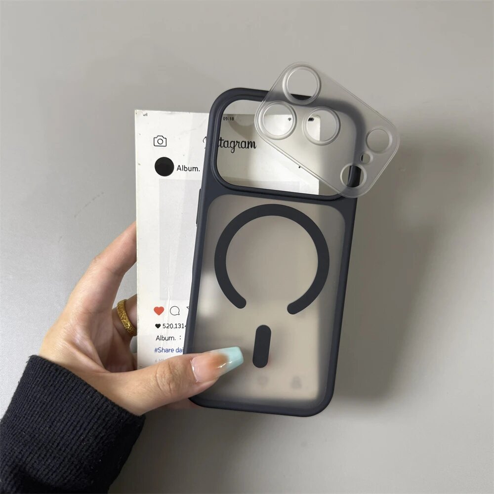 Магнитный чехол со съемным объективом и большим окном для iPhone 17, Air 16, 15, 14, 13 Pro Max, полупрозрачный чехол для беспроводной зарядки Magsafe