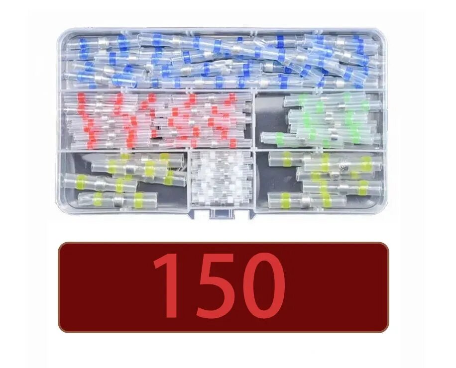 Термоусадка для проводов с клеевым слоем и припоем. Набор термоусадочных трубок 50 шт в коробке, клемма, гильза соединительная.