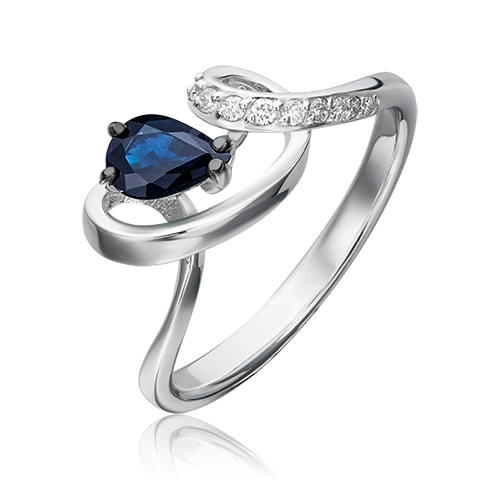 Кольцо, белое золото, 585 проба, бриллиант, сапфир
