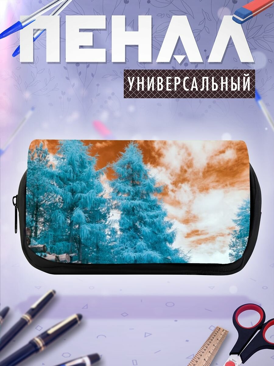Школьный пенал синий дерево