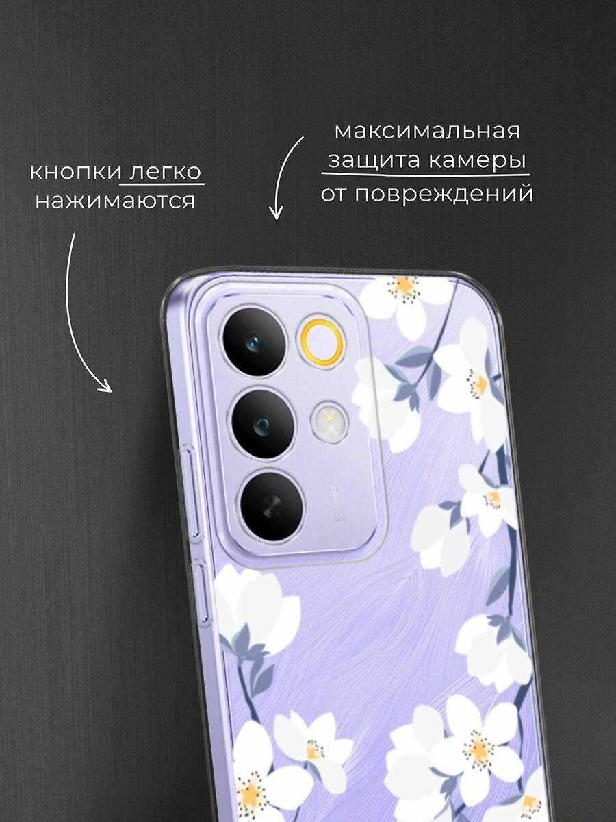 Чехол на Realme C85 Pro / Реалми C85 Про с принтом Blooming flowers, прозрачный — фото 1