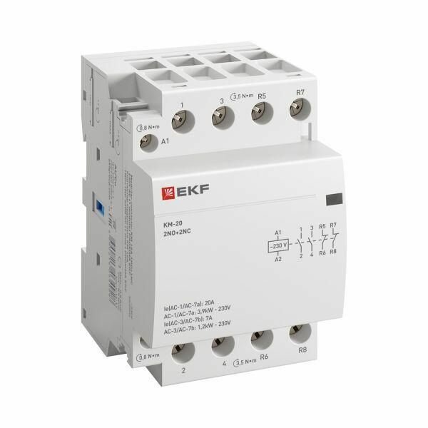 Контактор модульный EKF КМ 20 А 2NО+2NC, 3 модуля