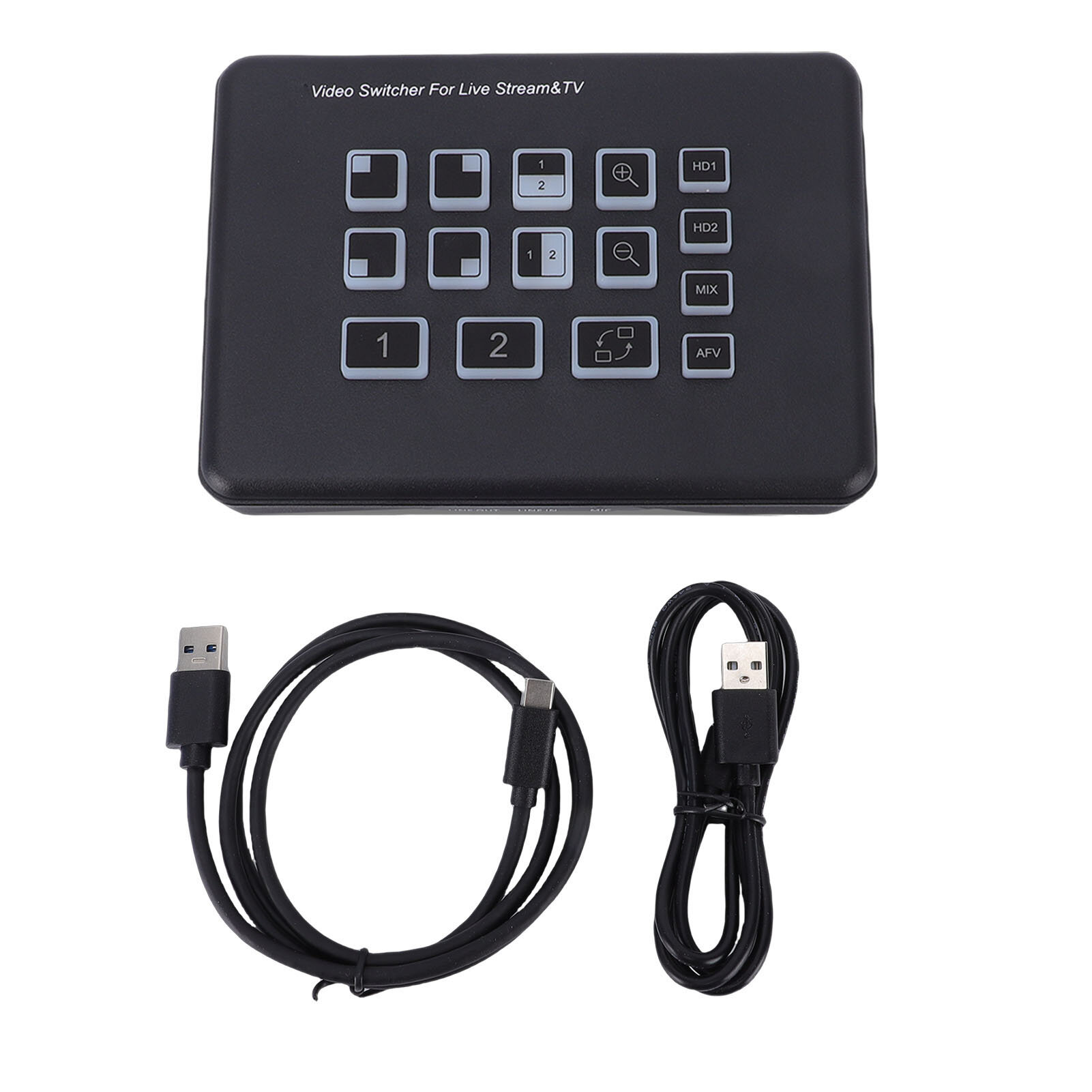 Видеомикшер для прямых трансляций с низкой задержкой, USB C 3.0, 2 HD-входа 1080p и 3,5-мм портом для ПК-трансляций.