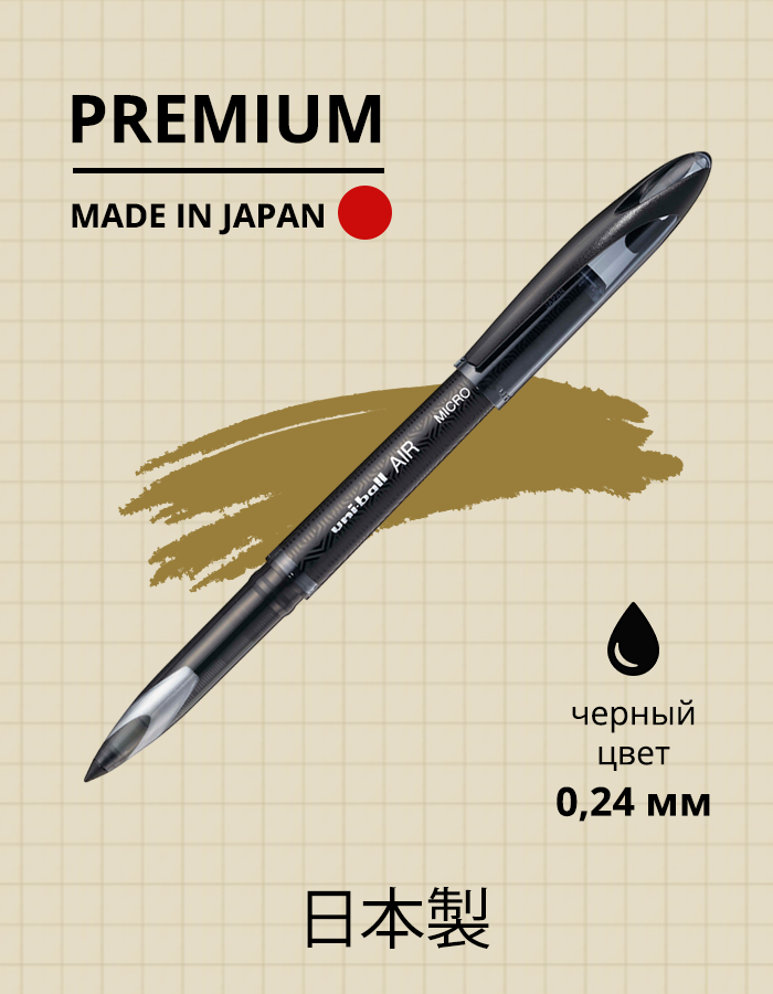 Роллер Uni-Ball Air черный UBA-188M 0.5 мм, плавное письмо