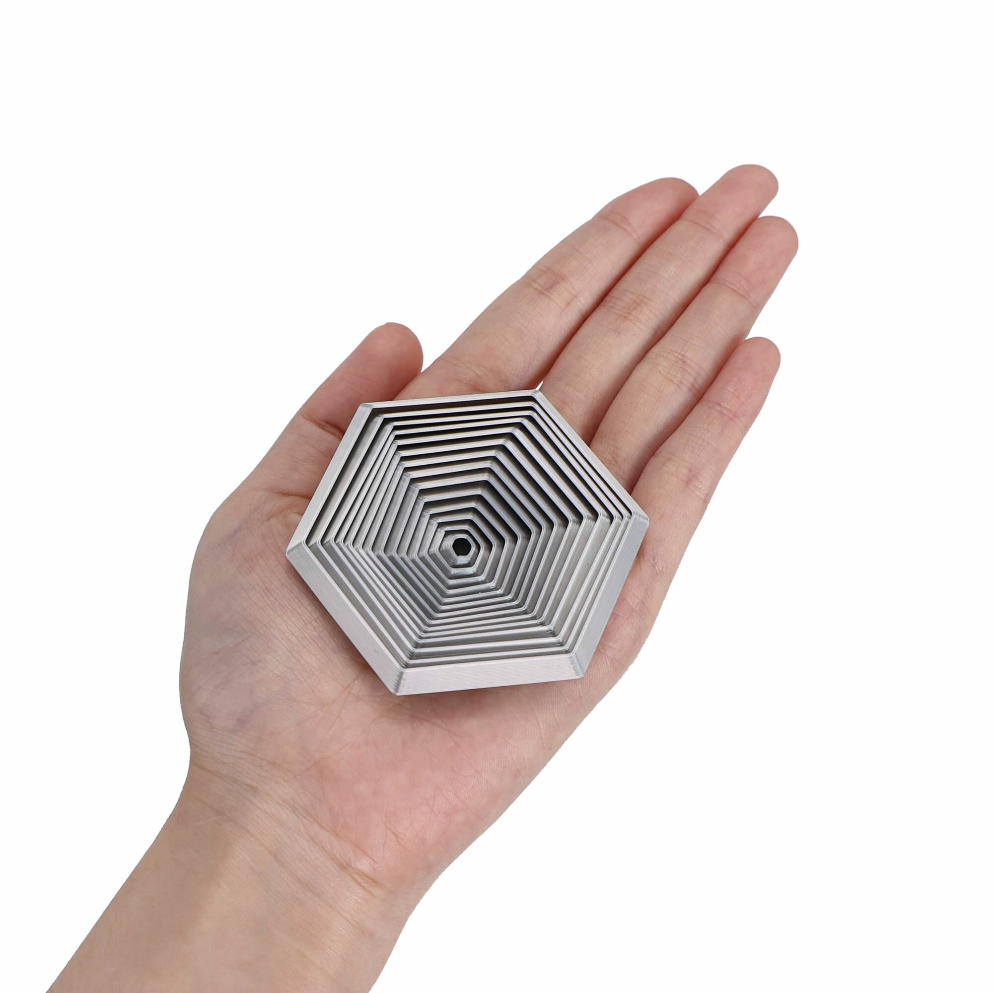 Игрушечное шестиугольное декомпрессионное кольцо с гироскопом на кончике пальца, напечатанное на 3D-принтере, шелк, серебро, 7 см