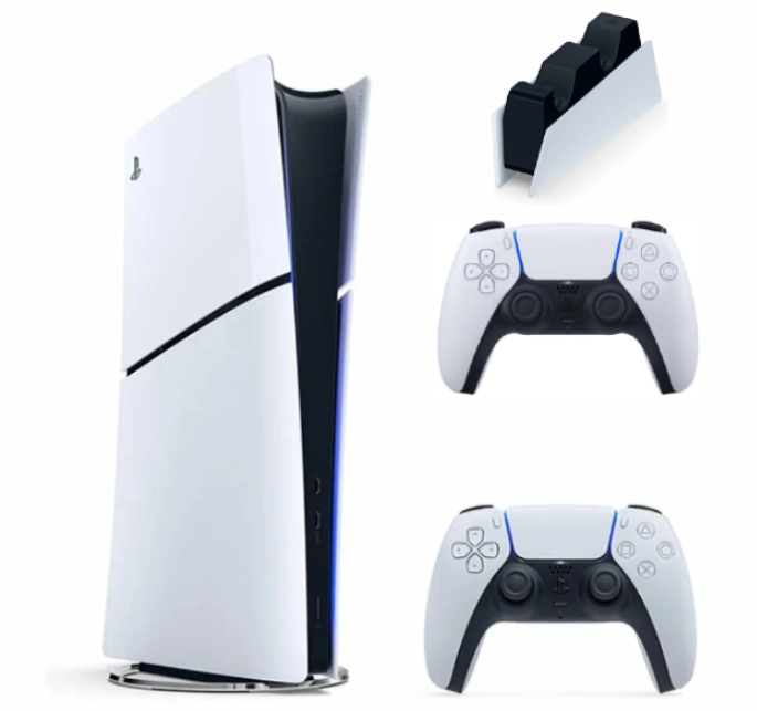 Игровая приставка Sony PlayStation 5 Slim, 1ТВ Digital Edition, PS5 Slim (+1 белый геймпад, зарядная станция)