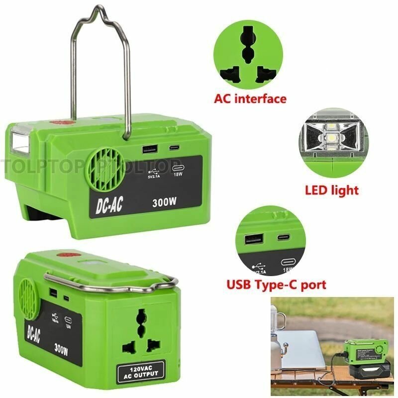 Инвертор питания совместим с Greenworks 40V литий-ионная батарея DC 40V в AC 120V / 220V Инвертор батареи электростанции с светодиодным светом