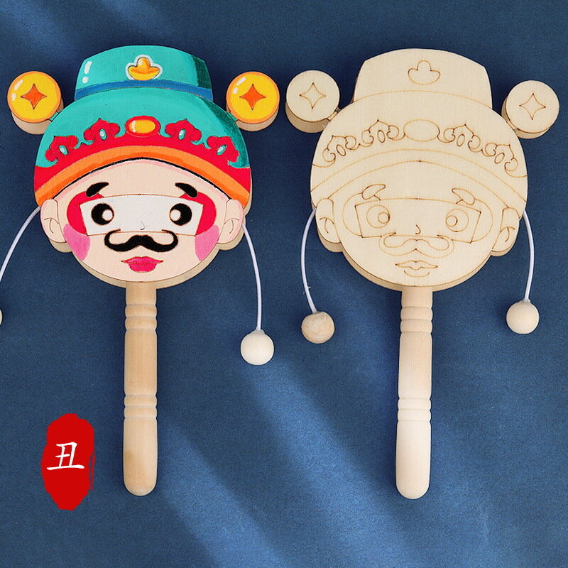 Краска для лица Пекинской оперы, тамбурин, DIY, детская ручная работа, деревянная игрушка в традиционном китайском стиле, ручная роспись, раскраска, белая деревянная заготовка
