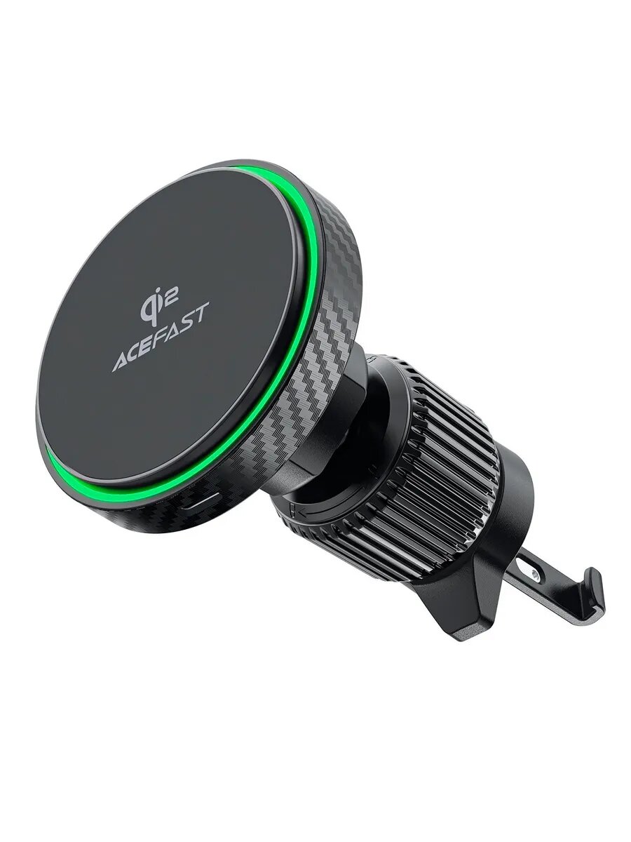 Держатель в авто магнитный для телефона ACEFAST D33 Magsafe с беспроводной зарядкой, в воздуховод (дефлектор), черный (для всех iPhone 12 и новее)