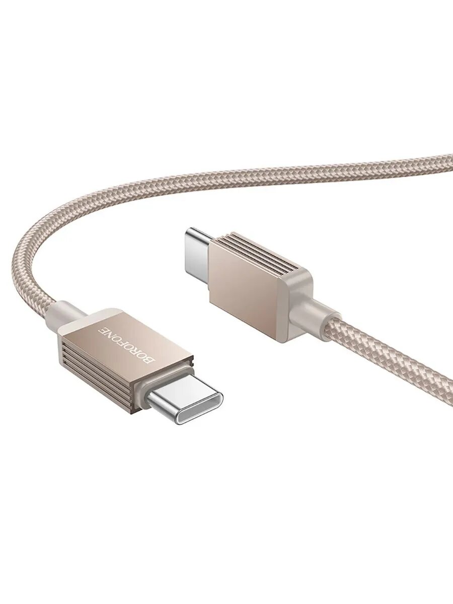 Кабель плетеный Borofone BX120 Type-C to Type-C, 60W, 3А, 1 метр, золото / провод с быстрой зарядкой для Android, iPhone с USB-C (15, 16, 17)