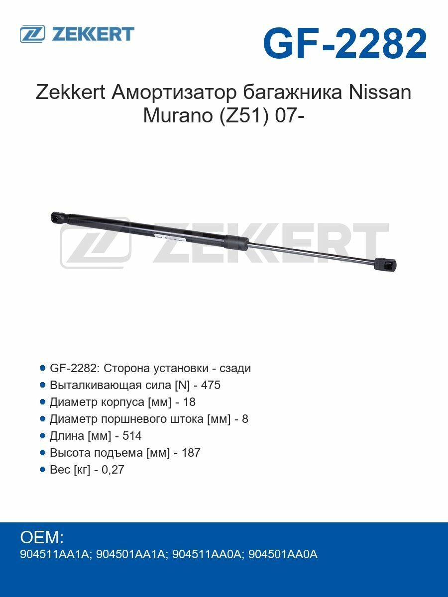 Zekkert Амортизатор багажника Nissan Murano (Z51) 07-