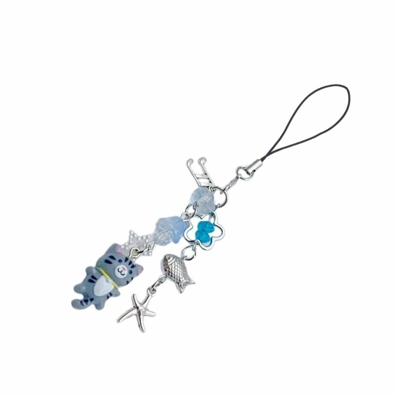 Котенок из бисера пара подружек на цепочке для мобильного телефона брелок-серый