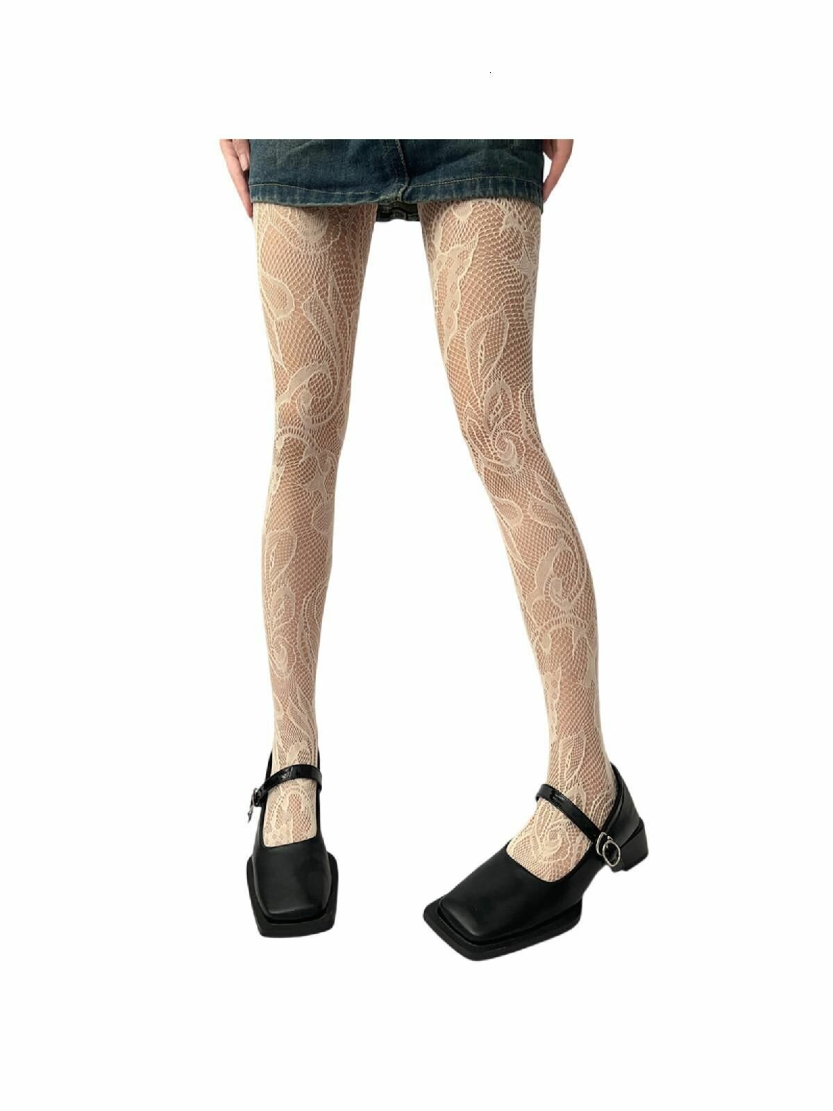 Женские колготки с цветочным узором, Белый