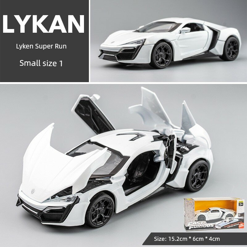 Малый масштабный алюминиевый модельный автомобиль Lykan HyperSport 1:32, белый цвет, коллекционная игрушка для мальчиков