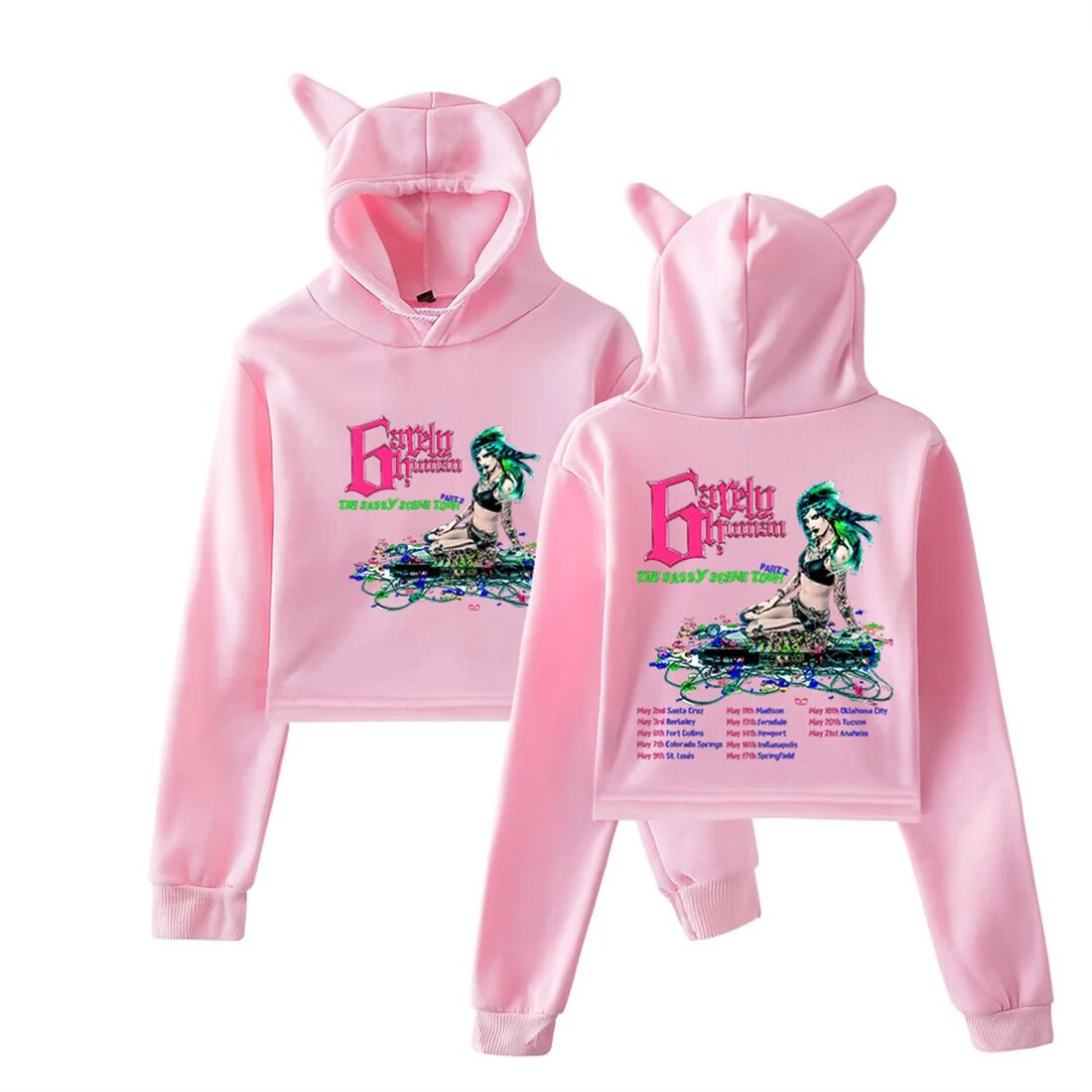 6arelyhuman The Sassy Scene Tour 2025 Толстовка с кошачьими ушками Розовый, S, Pink