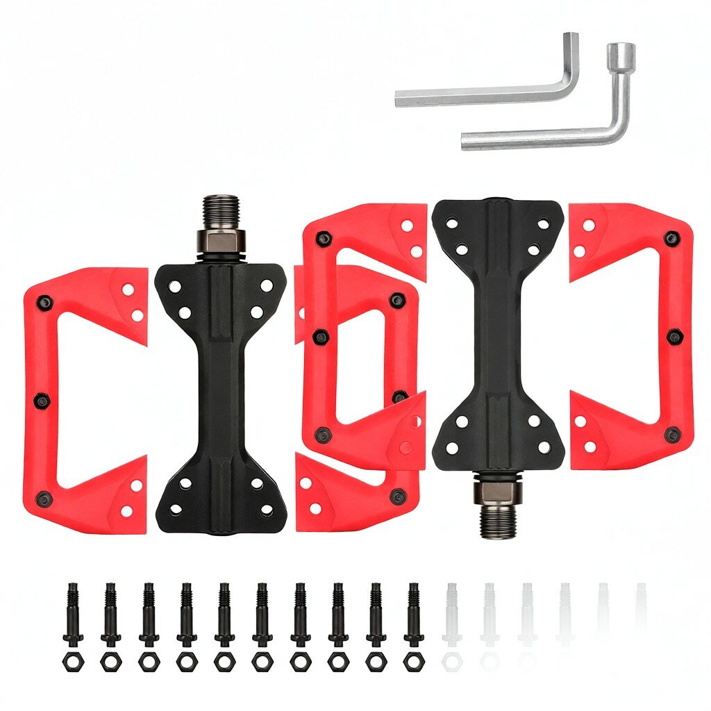MTB Flat Pedals для горных велосипедов с антискользными винтами, нитрильным корпусом, герметичным подшипником, широкой платформой, простой установкой, подходят для дорожных велосипедов, складных велосипедов, велосипедов, цвет: Черный+Красный,