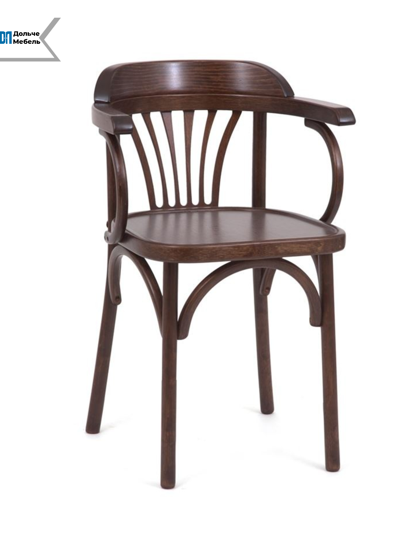 Стул кухонный Венский деревянный с подлокотниками, массив бука, твердый, цвет темный