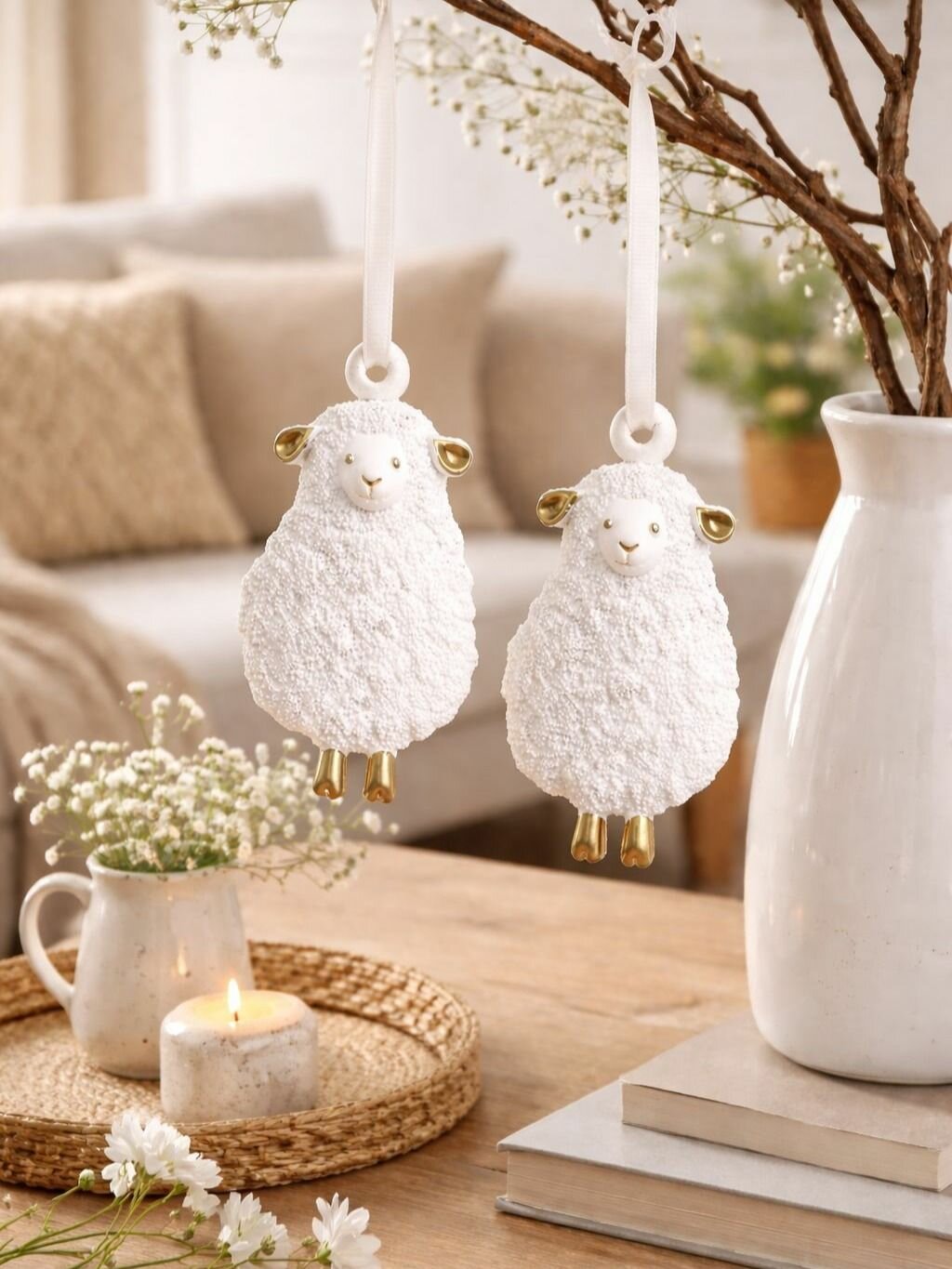 Набор елочных игрушек, декор и украшение на елку Овечка , 2 шт.