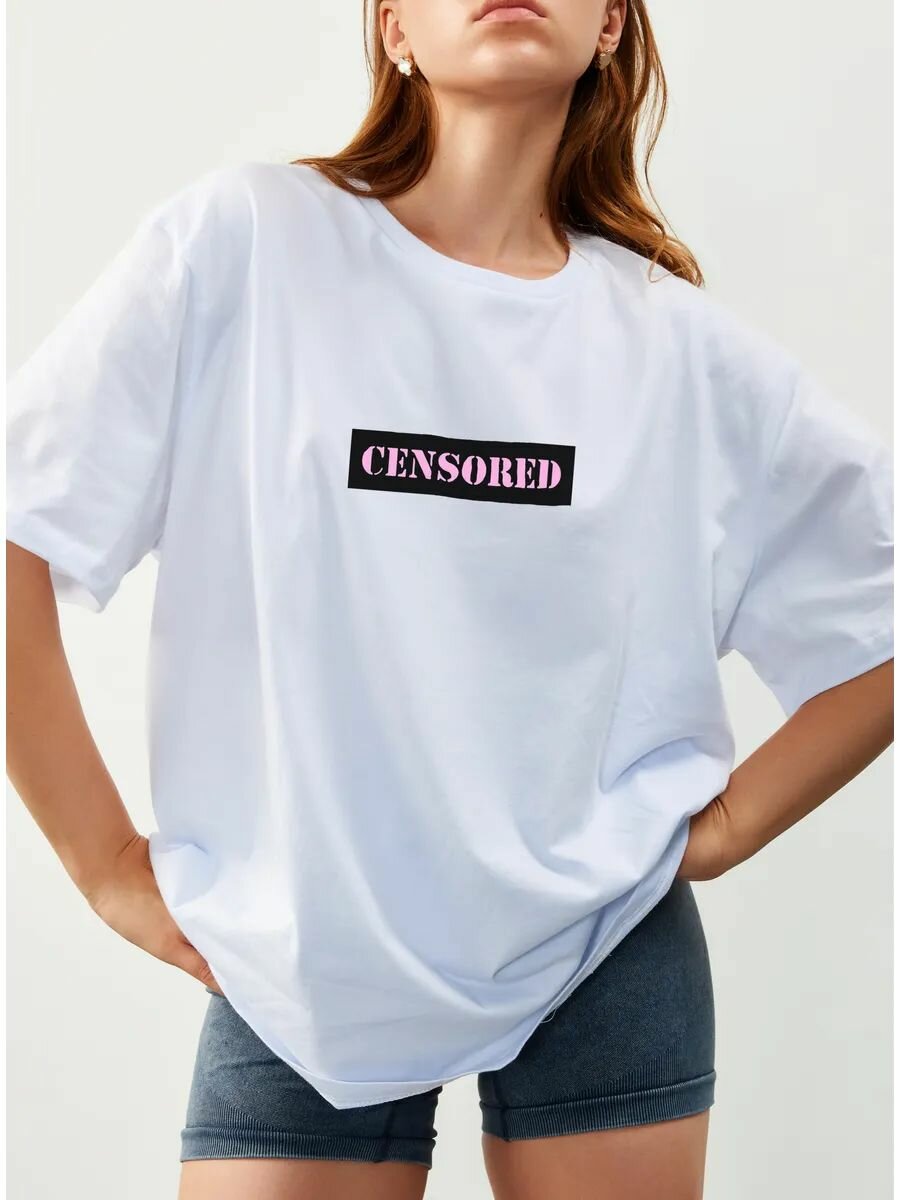 Футболка оверсайз базовая с принтом Цензура