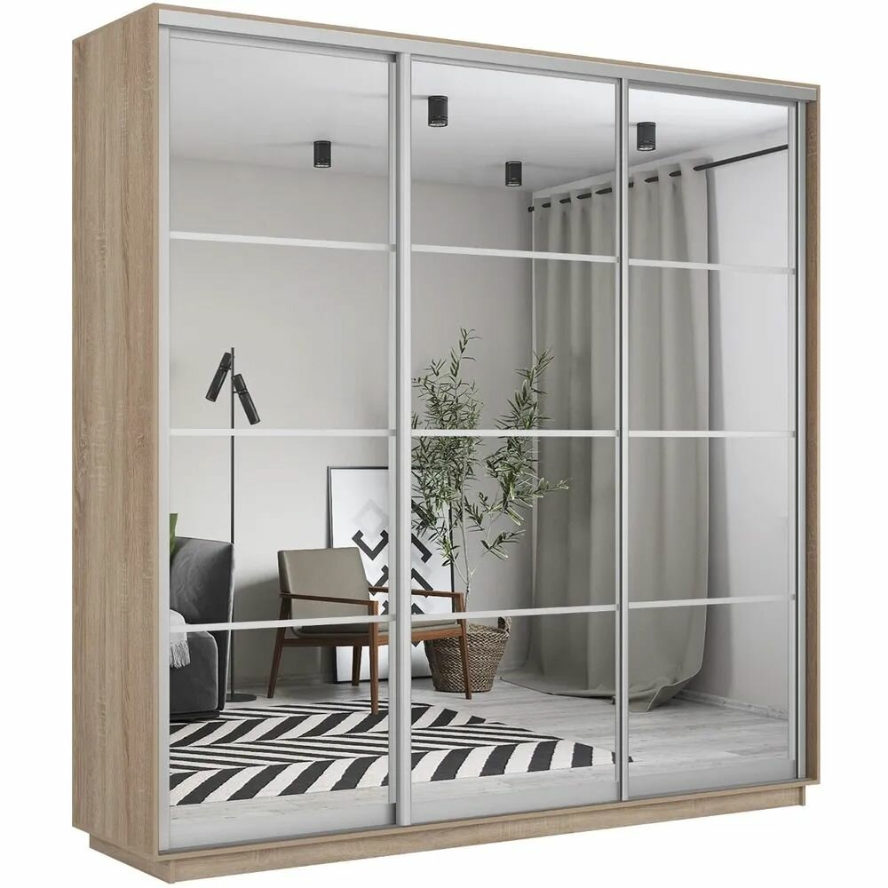 Шкаф-купе Флорида 3дв. (Зеркало) профиль серебро, 180х60х220 см. Сонома