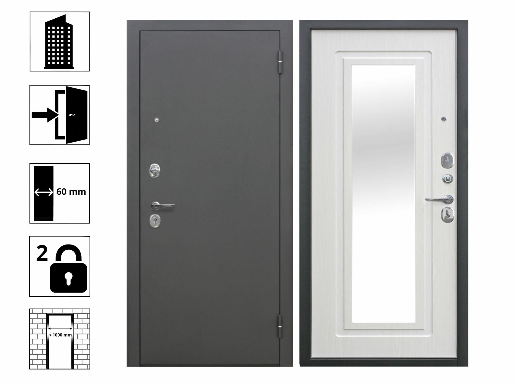 Дверь 6 см Царское зеркало Серебро Белый ясень 960R