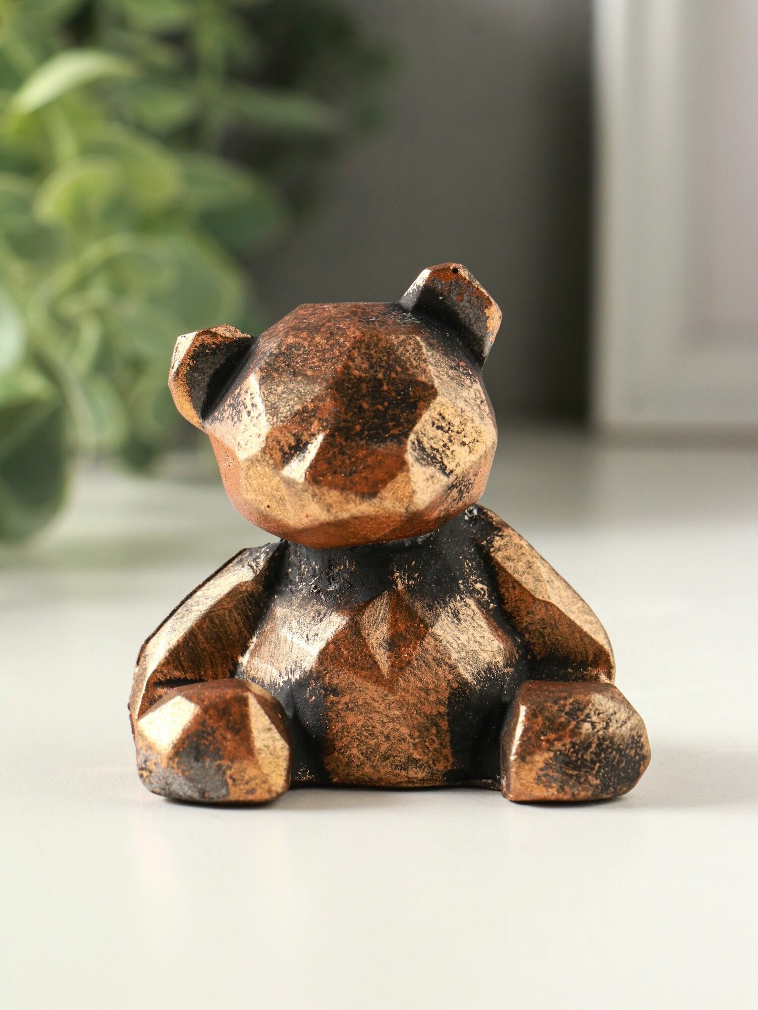 Фигурка гипс Мишка геометрический , 6 6 5 см, винтажная бронза