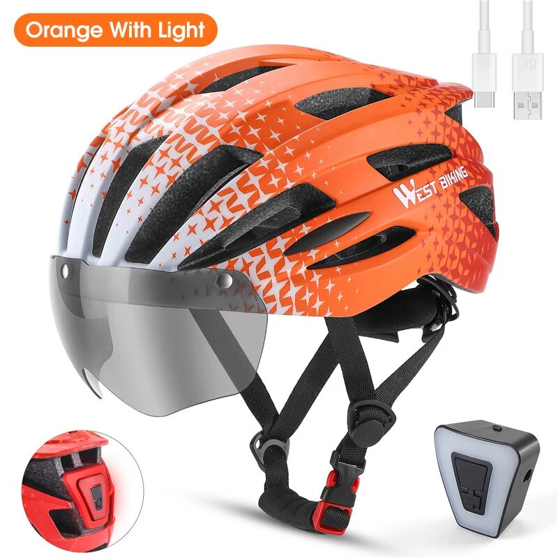 West Biking велосипедный шлем для горного и шоссейного велоспорта Оранжевый, B Orange 1 Lens